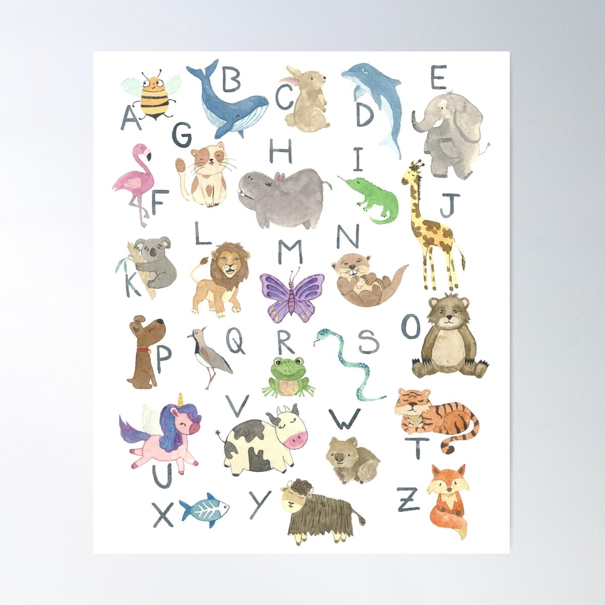 Animal Abc Watercolor Poster Wall Art, Modern Wall Decor For Living ...