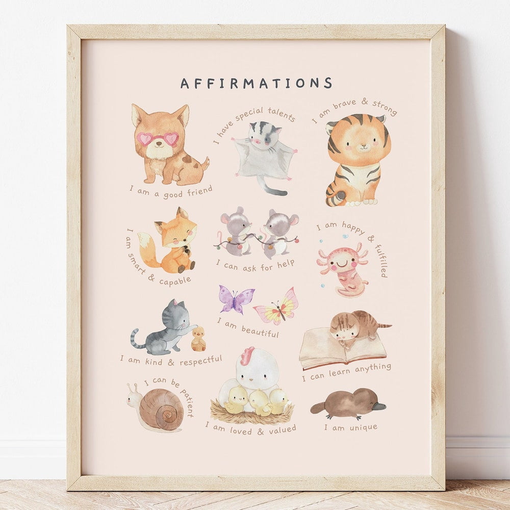 Animal Affirmation Quotes Educational Poster, Watercolor Cute Calm ...