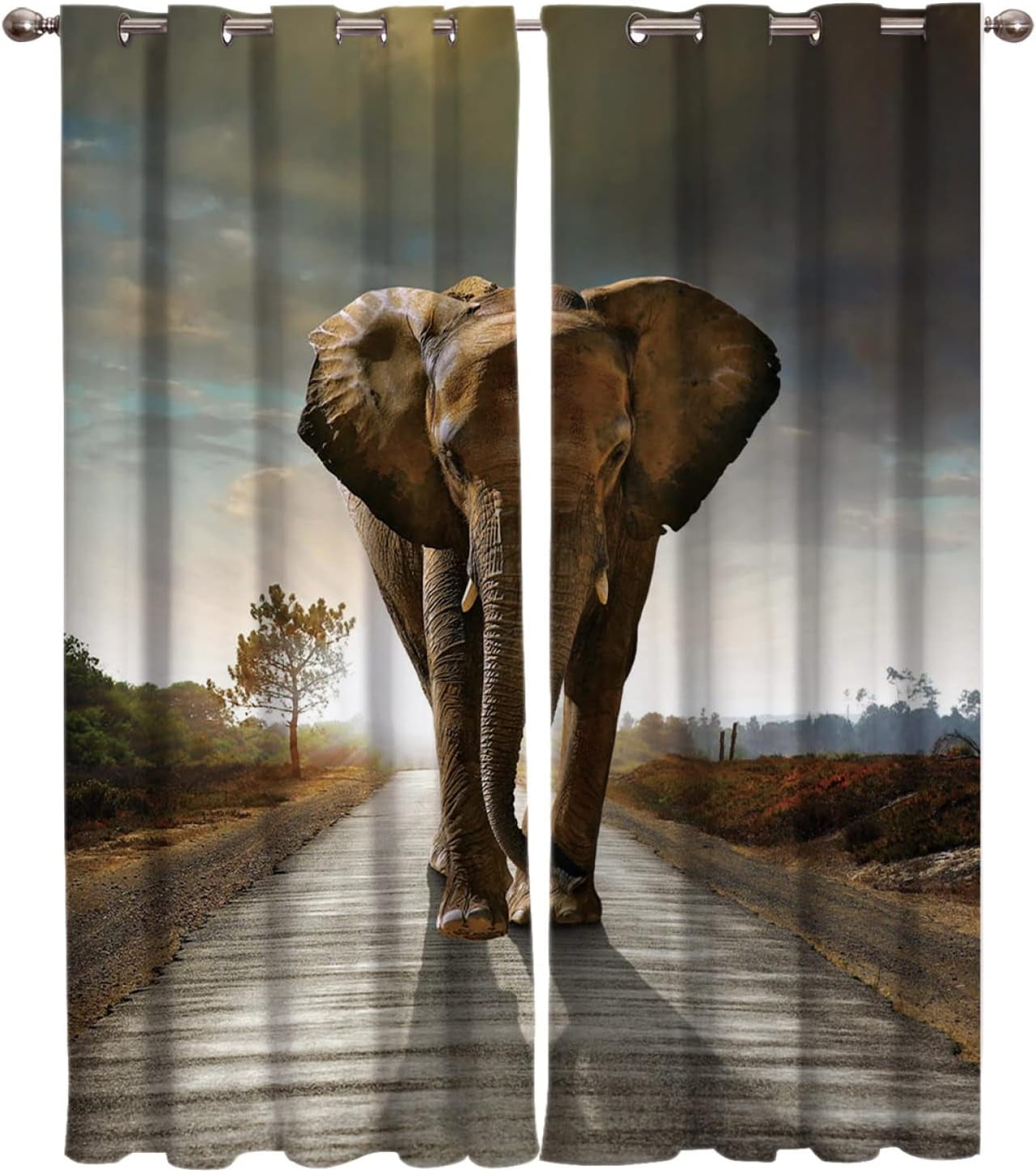 Animal African Elephant Blackout Pattern,3D 2 Panels,Top Grommet Style ...