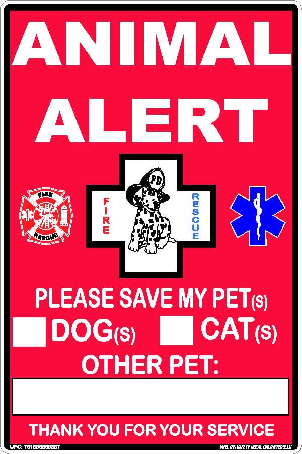 Animal Alert in Case of Emergency Fire Rescue Pets Warning Black Red ...