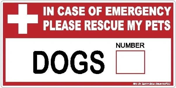 Animal Alert in Case of Emergency Fire Rescue Pets Warning Black Red ...