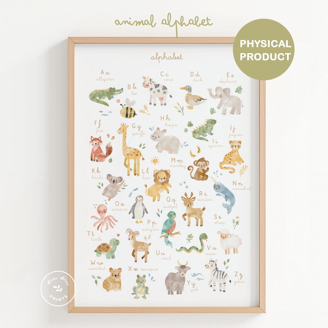 Animal Alphabet Boho Wall Art Print, Unframed Paper Poster 24x36in ...