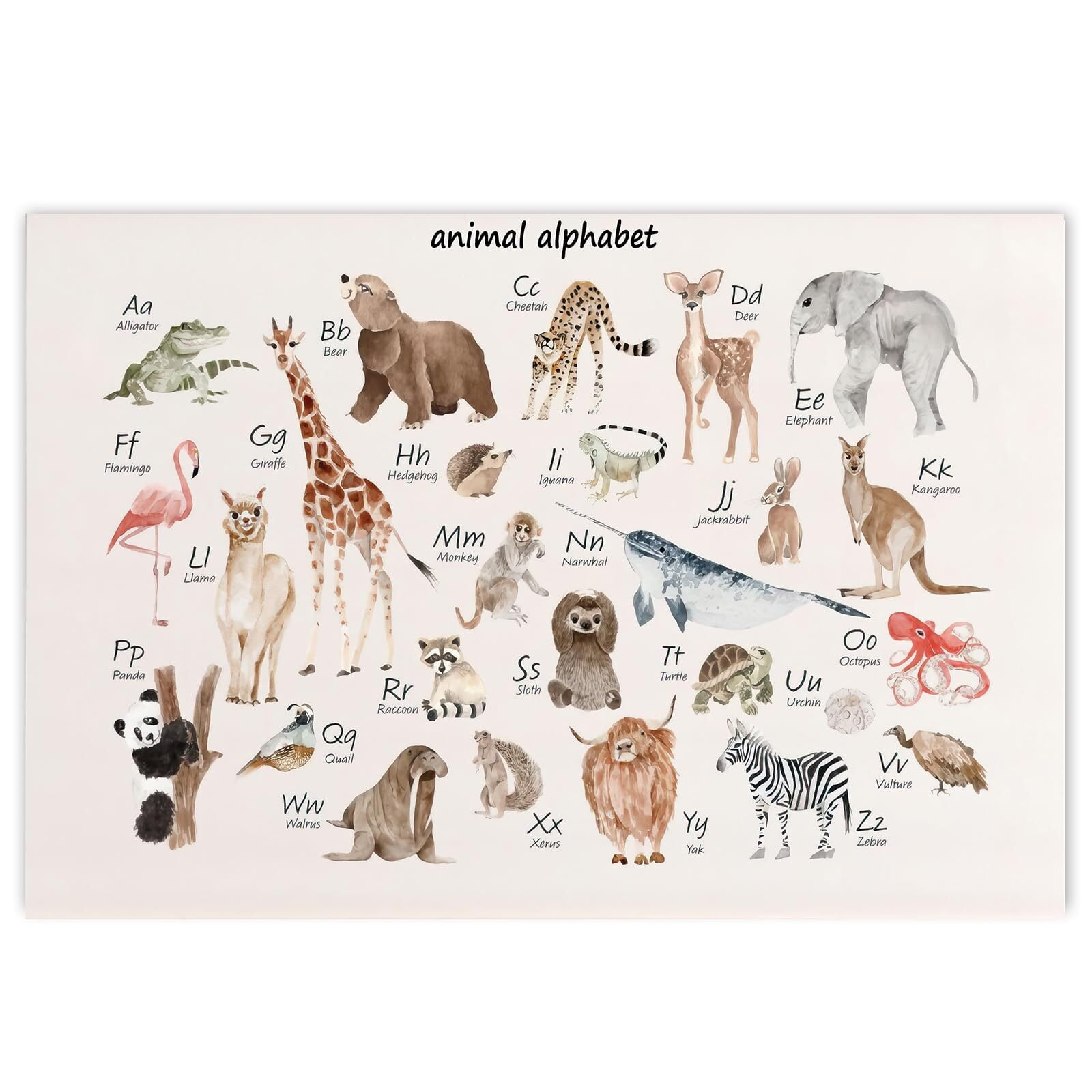 Animal Alphabet Chart Kids Educational Poster - Wall Nursery Wall Art ...