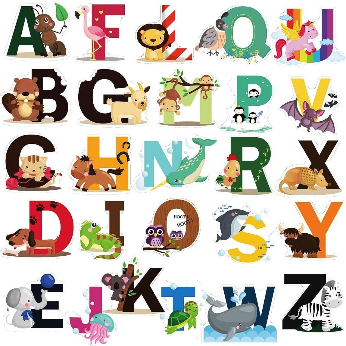 Animal Alphabet Kids Wall Decals - Peel & Stick Educational Baby ...