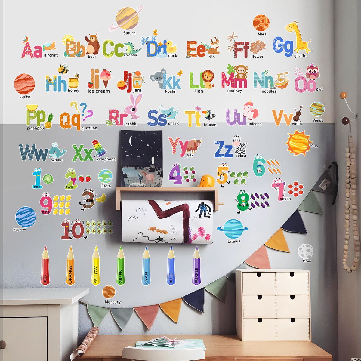 Animal Alphabet Numbers Colour Decals Stickers Kids Peel and Stick ...