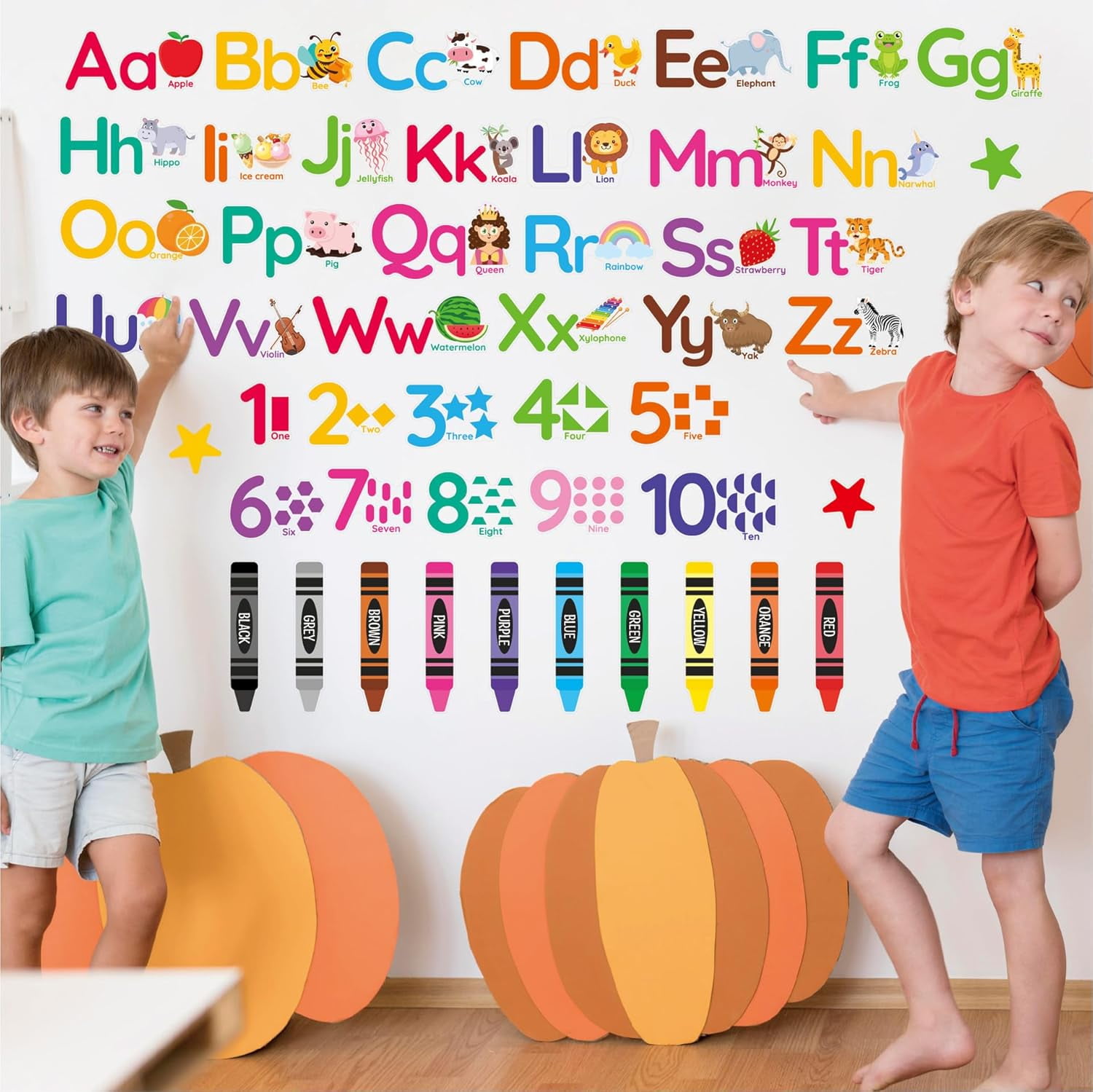 Animal Alphabet Numbers Wall Decals - 6 Sheets 55 Pcs Colorful ...