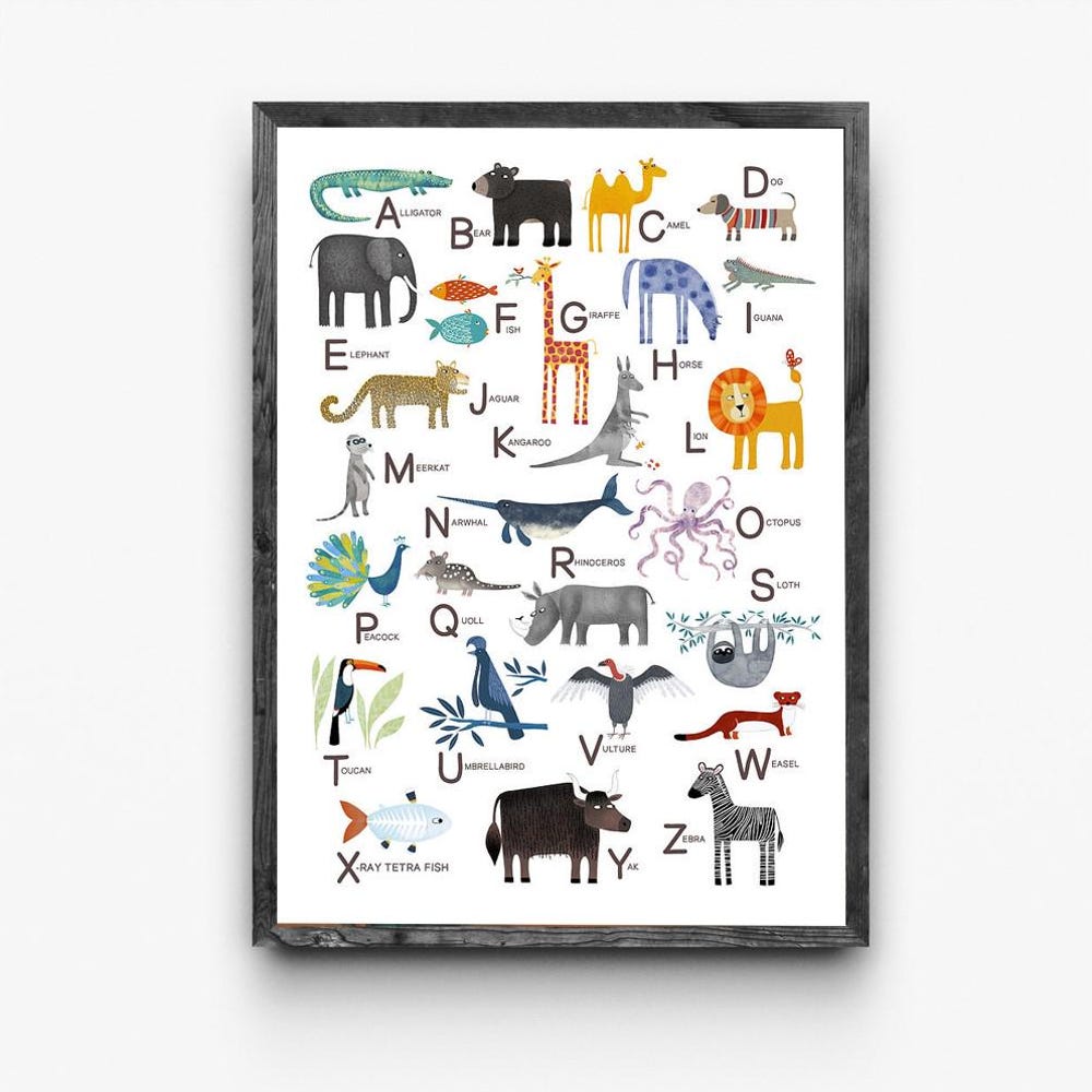 Animal Alphabet Poster, English Animal Abc Poster, Classroom And Kids ...