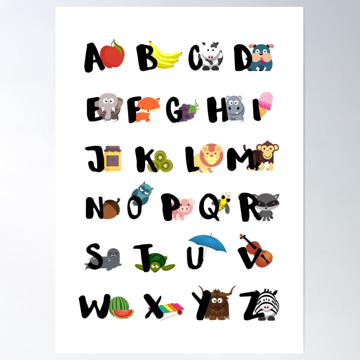 Animal Alphabet Poster Wall Art, Modern Wall Decor For Living Room ...