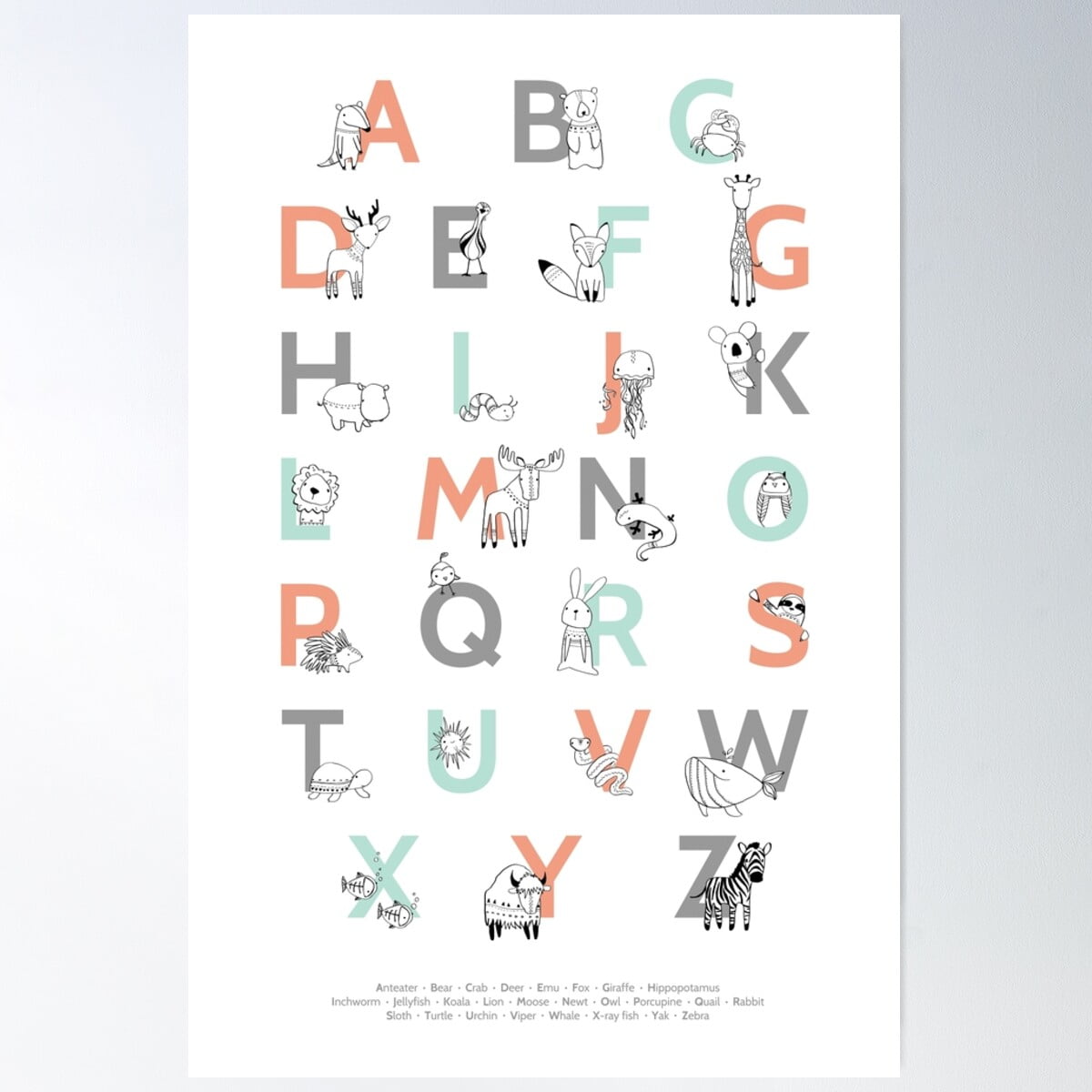 Animal Alphabet Poster Wall Art, Modern Wall Decor For Living Room ...