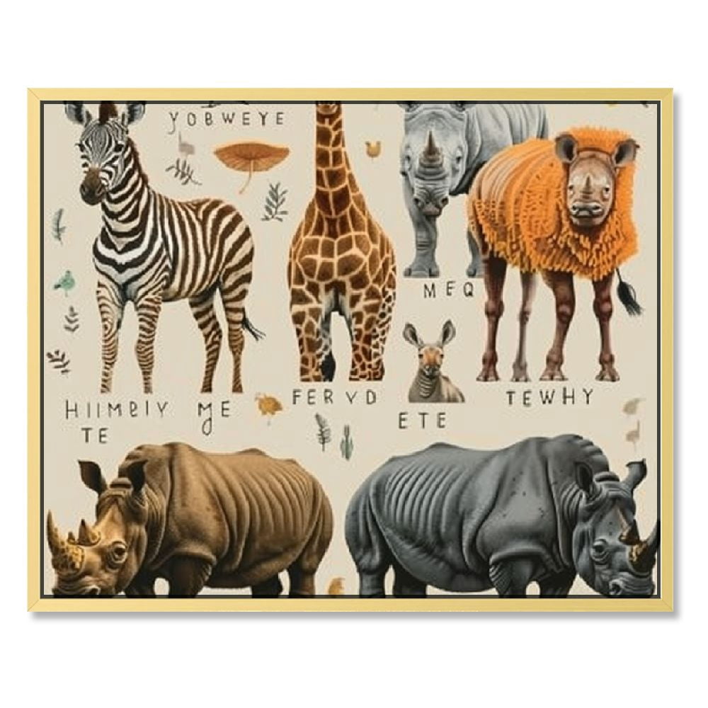 Animal Alphabet Poster on Linen Canvas with Teak Wooden Poster Hanger ...