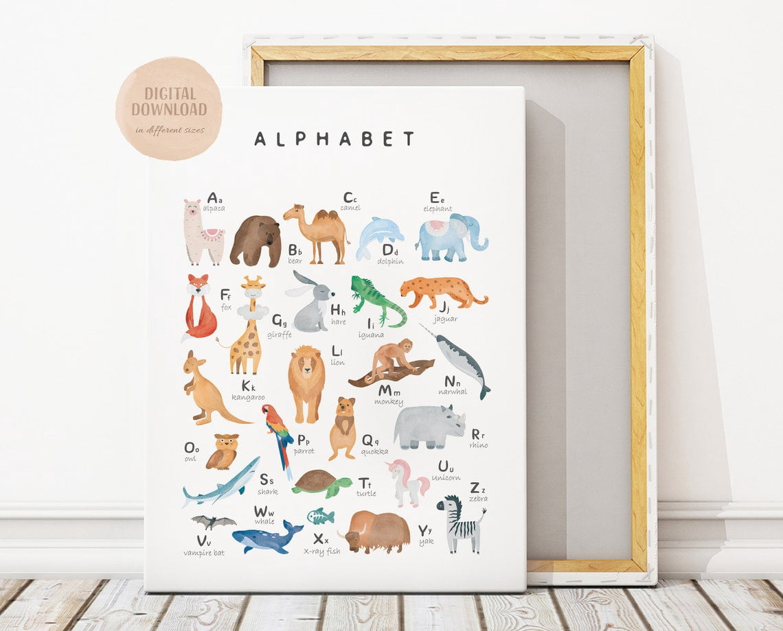 Animal Alphabet Print, Abc Poster, Watercolour Alphabet, Playroom Decor ...