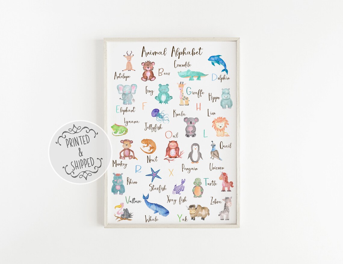 Animal Alphabet Print, Alphabet Art, Nursery Decor, Nursery Wall Art ...