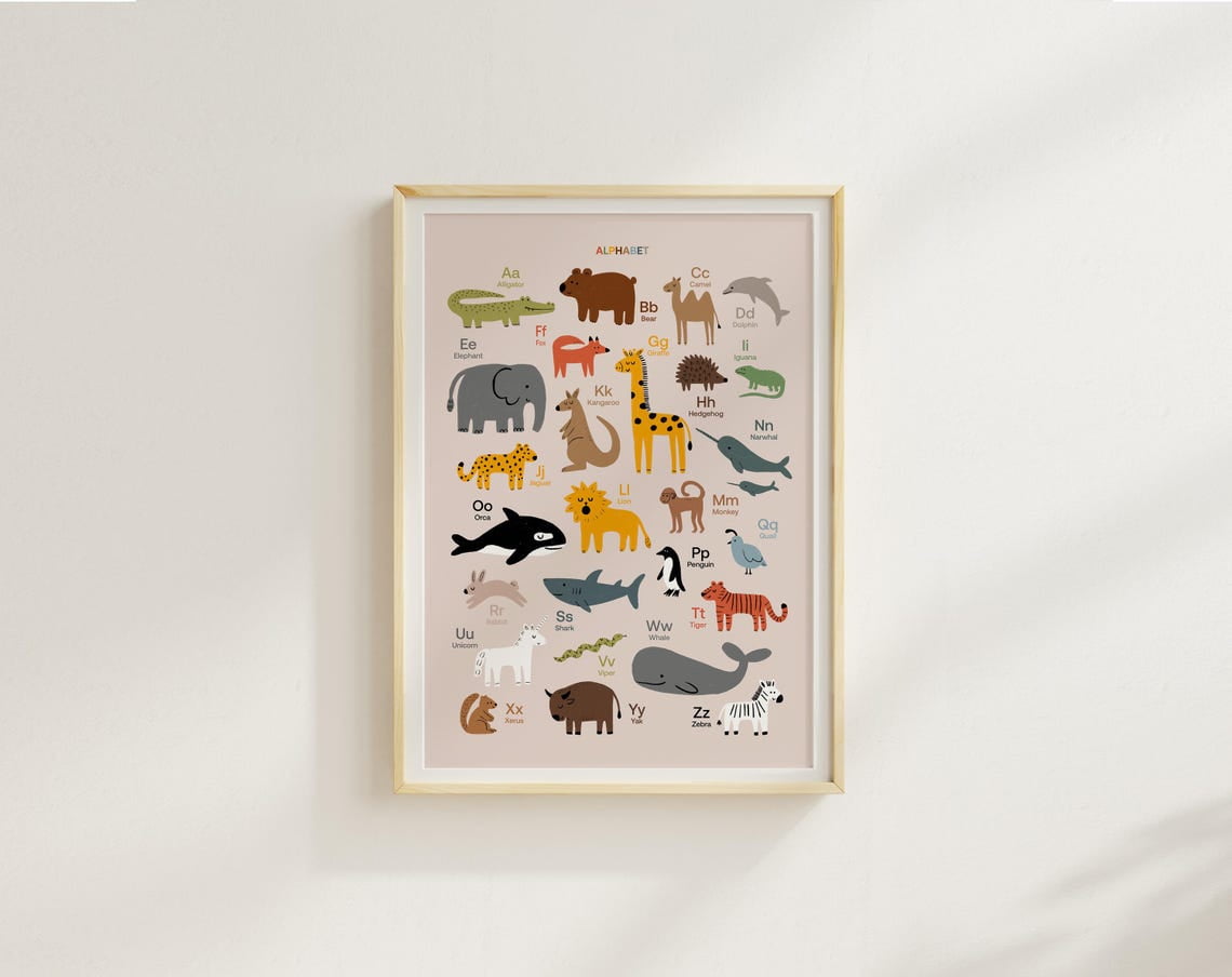 Animal Alphabet Wall Art – Hand-Illustrated Abc Poster For Kids’ Rooms ...