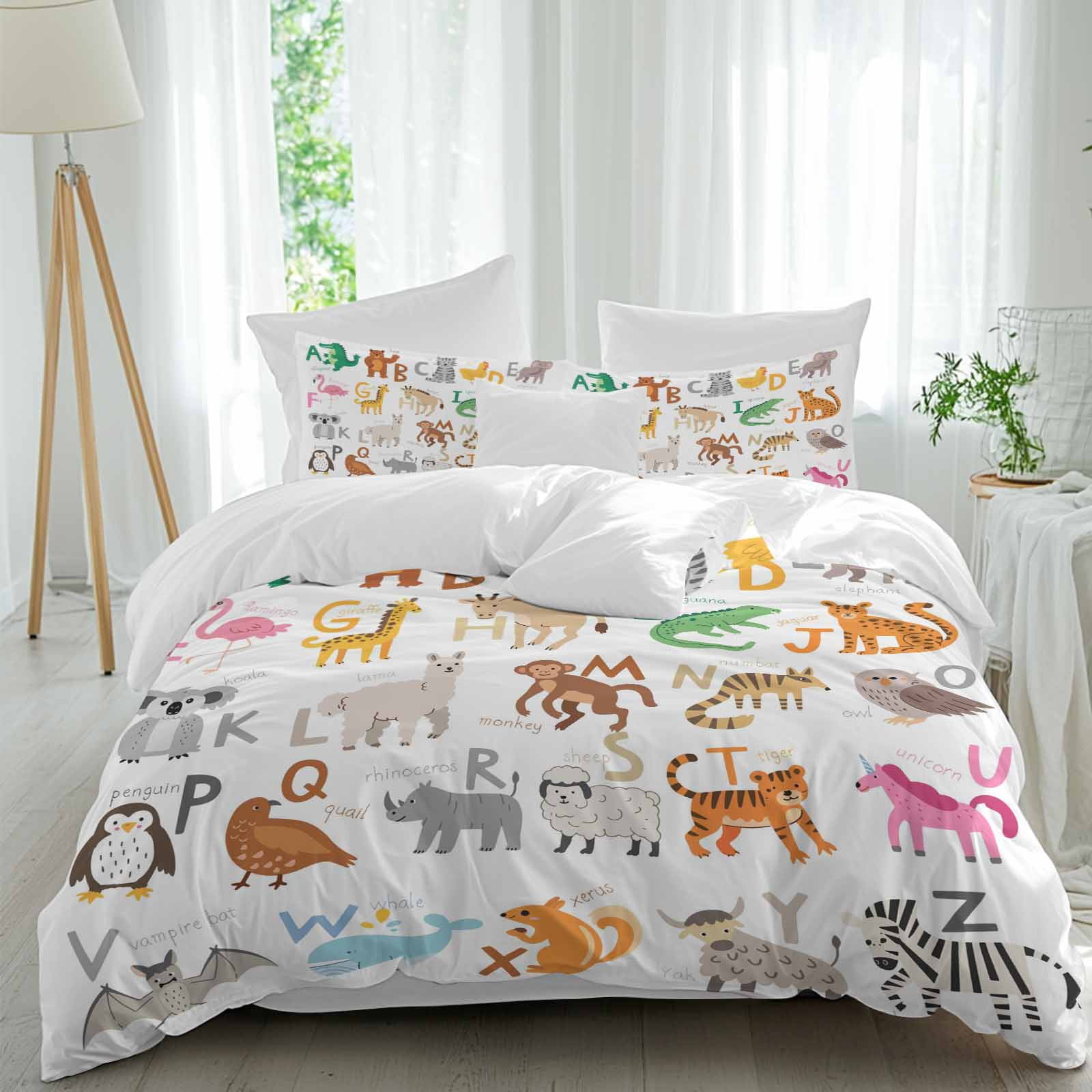 Animal Alphabets Duvet Cover Set Twin Size, Cartoon Colorful Simple ...