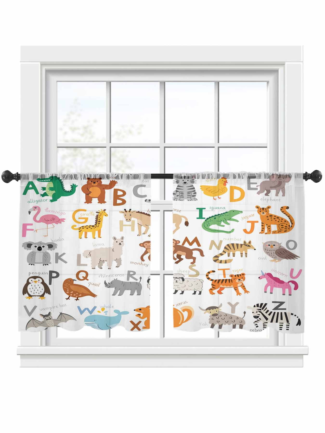 Animal Alphabets Window Sheer Curtain Cartoon Colorful Simple Cute ...