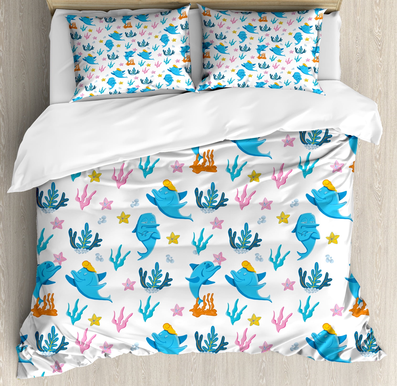 Animal Art Duvet Cover Set, Marine Theme Illustration of Humanized ...