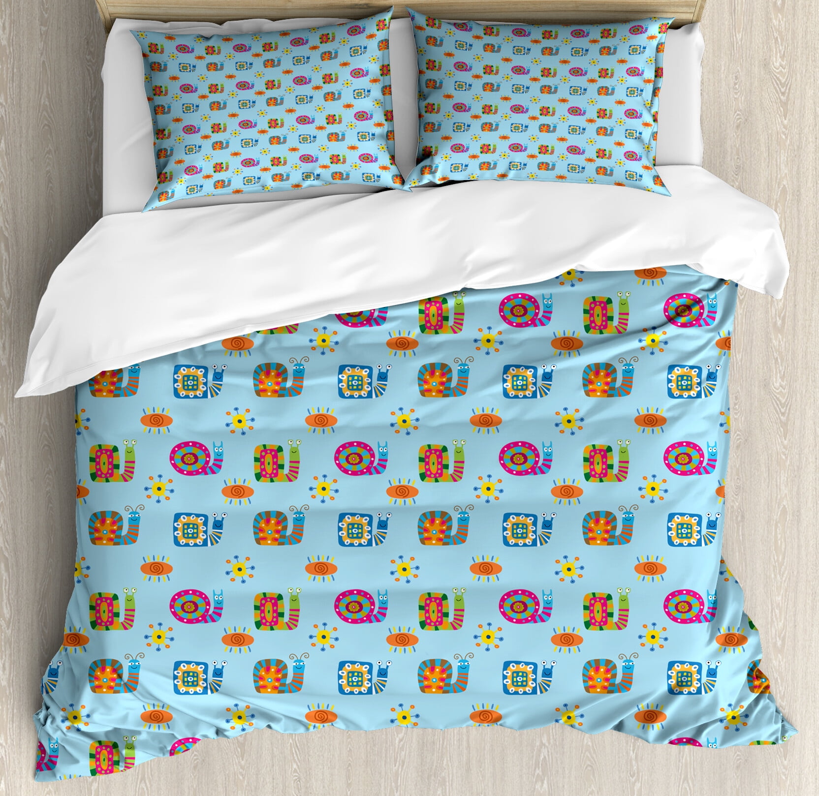 Animal Art Duvet Cover Set, Snails with Ethnic Pattern Ornamental ...