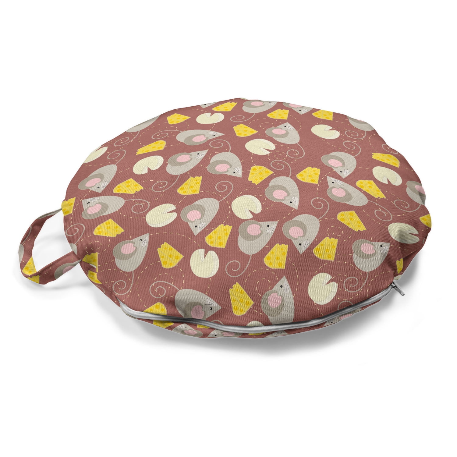 Animal Art Round Floor Cushion with Handle, Funny Mouse Following ...