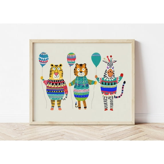 Animal Balloon Nursery Art Poster: Zebra, Tiger, Playroom, Unframed ...