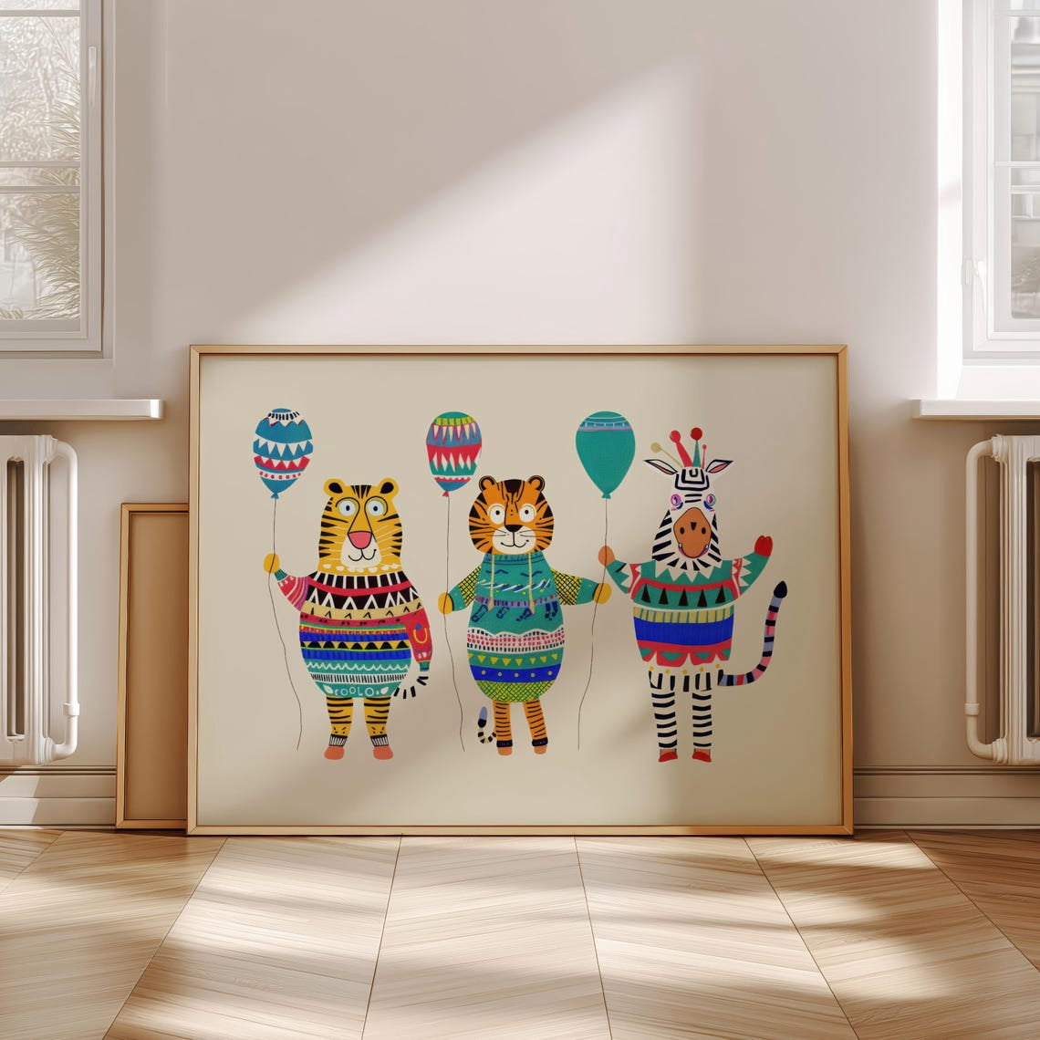 Animal Balloons Nursery Poster: Tiger & Zebra Room Wall Art, F327 ...