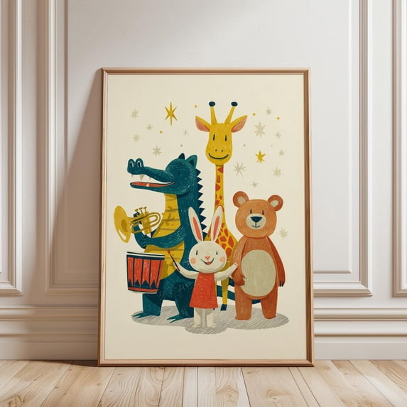 Animal Band Nursery Wall Art, Music Print, Unframed Paper Poster 8x10in ...