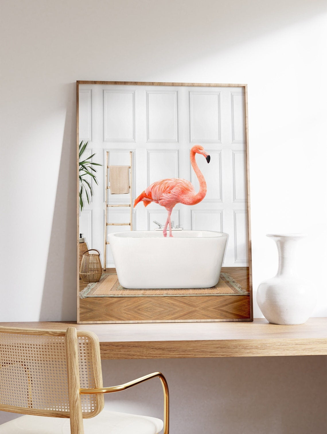 Animal In Bath Bathtub Poster, Flamingo Poster, Flamingo Print, Animal ...
