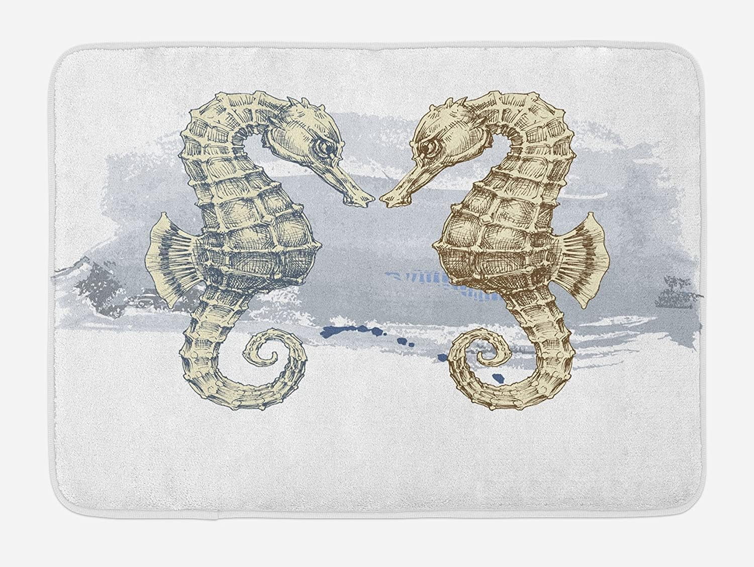 Animal Bath Mat, Seahorse Lovers in Paintbrush Artisan Technique Grunge ...