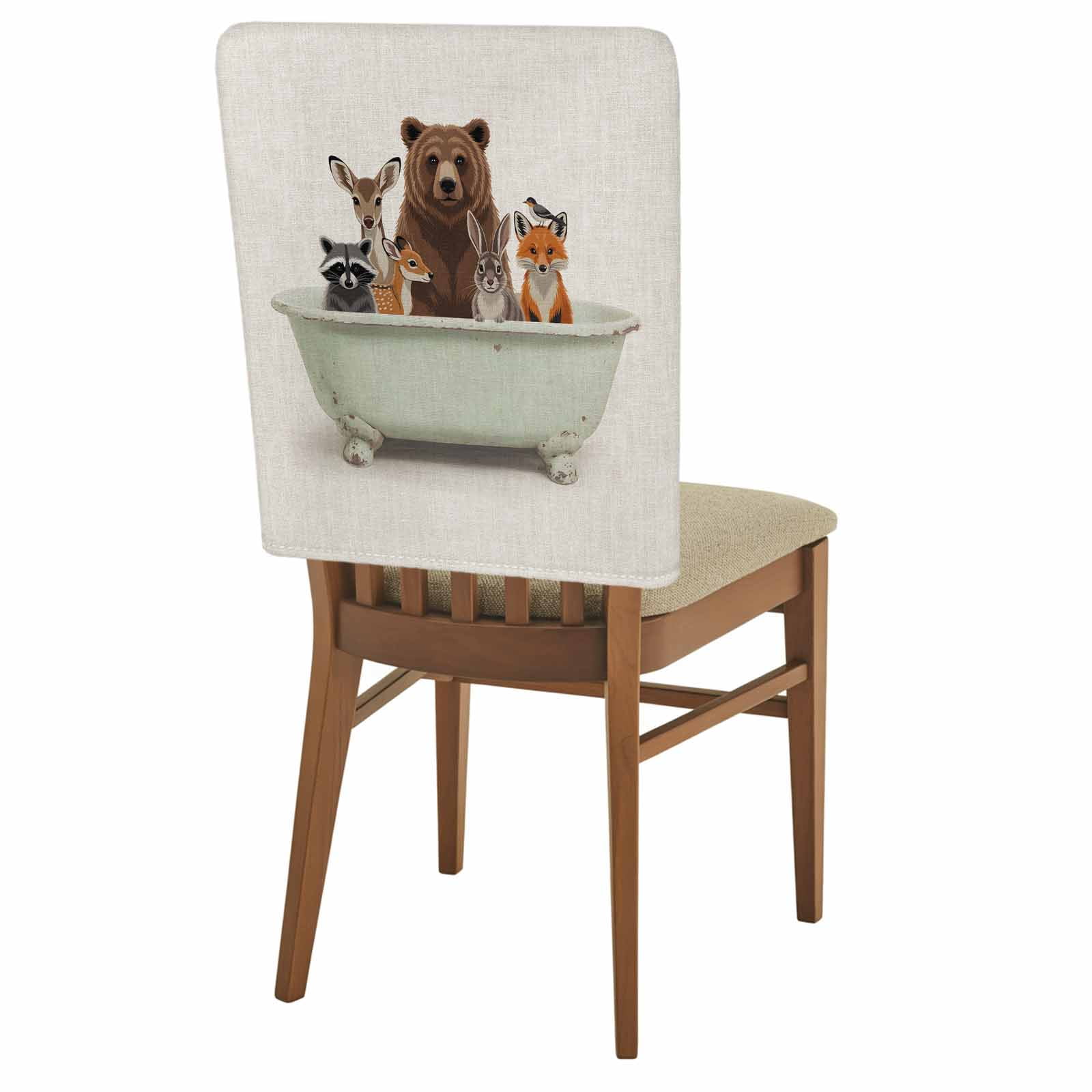 Animal Bathtub Chair Back Covers Set of 6, Watercolor Cute Bear Deer ...