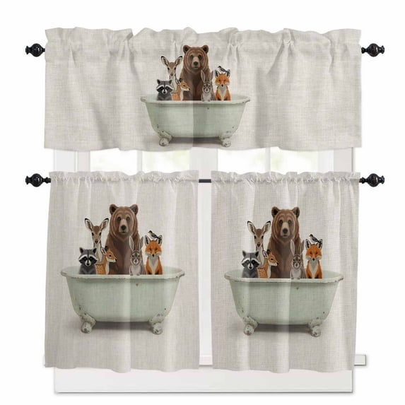 Animal Bathtub Kitchen Curtains Valance and Tier Set Watercolor Cute ...