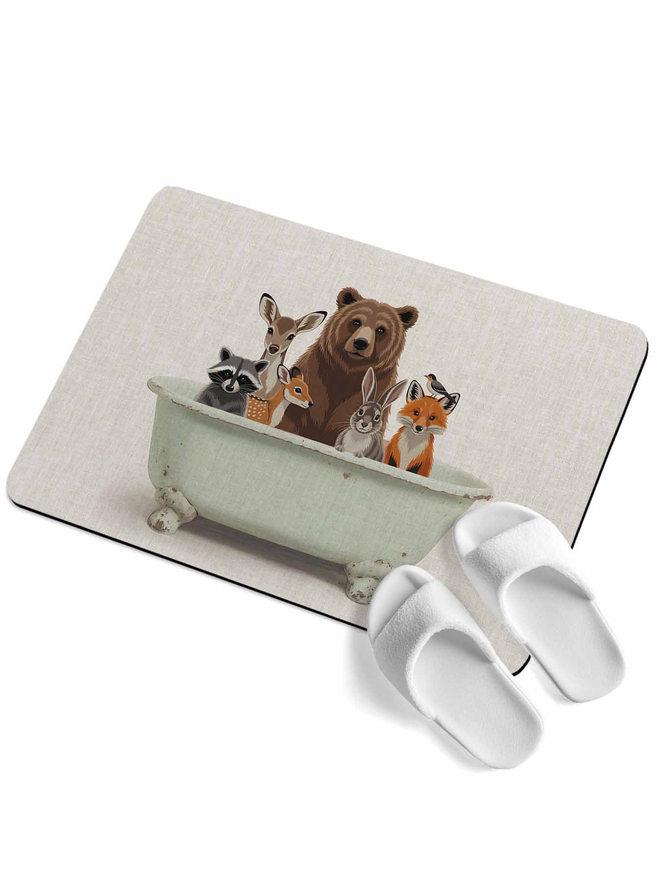 Animal Bathtub Soft Diatomaceous Earth Mat, Watercolor Cute Bear Deer ...