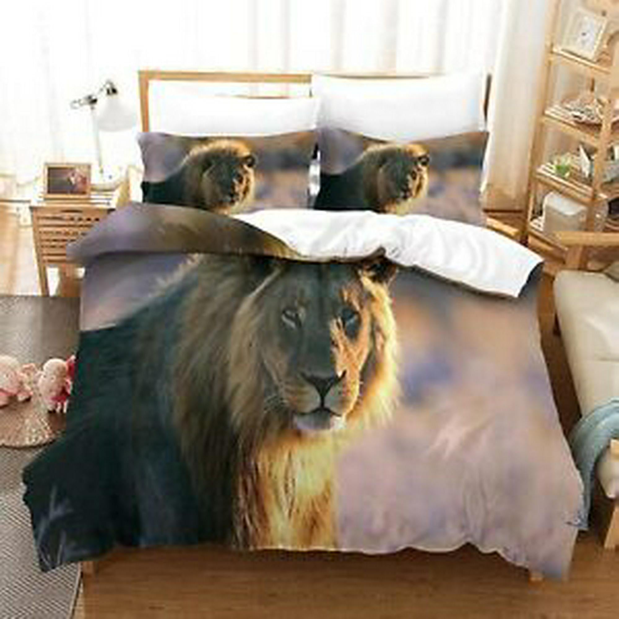 Animal Bedding Set Quilt Cover 3D Printed Lion Duvet Cover Soft Easy ...