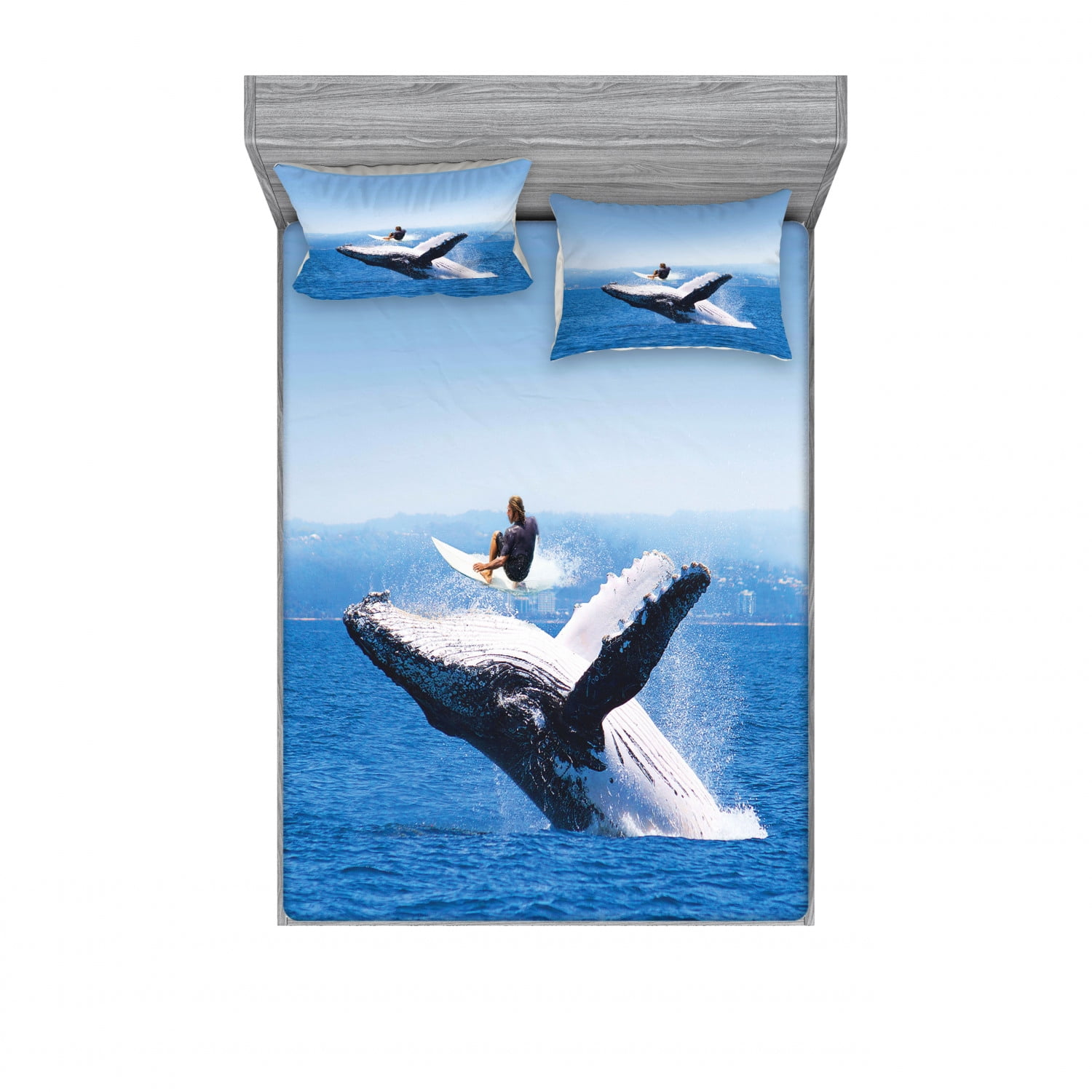 Animal Bedding Set with Sheet & Covers, Jumping Dolphin and Surfer Sea ...