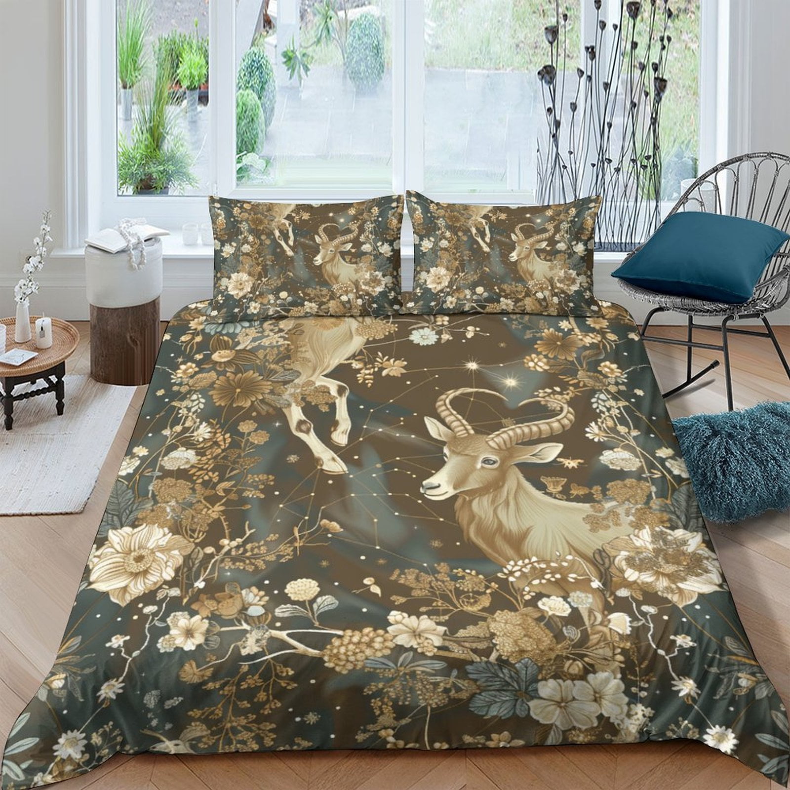 Animal Bedroom Decor Cartoon Antelope Flower Printed Duvet Cover Set ...