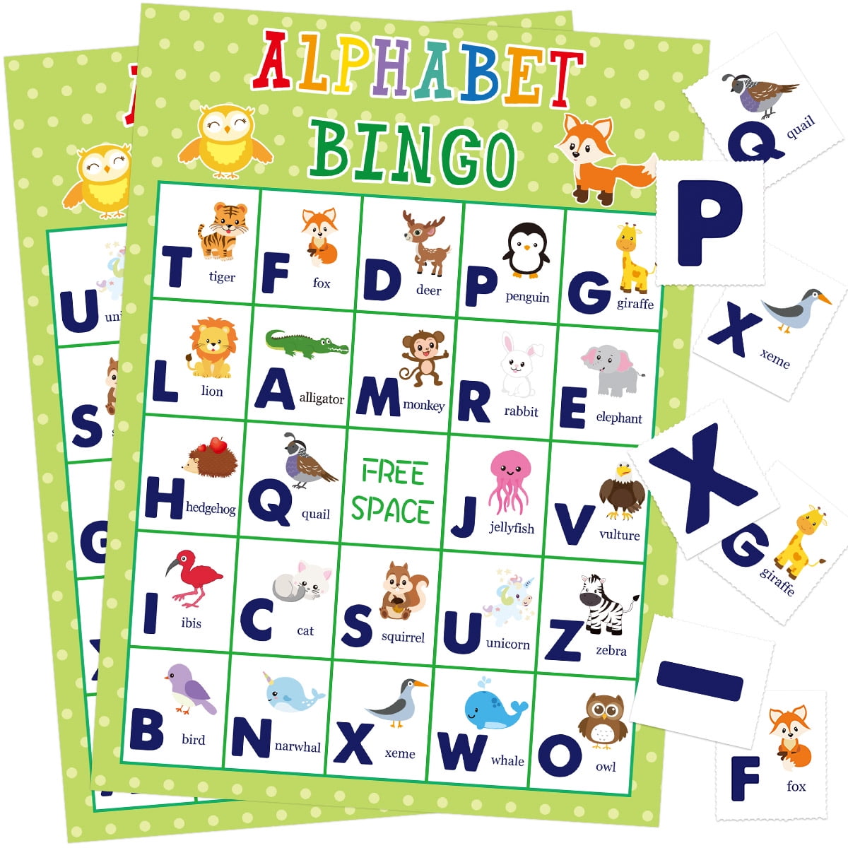 Preschool ABC Animal Bingo Game for Kids, Alphabet Learning Cards for ...