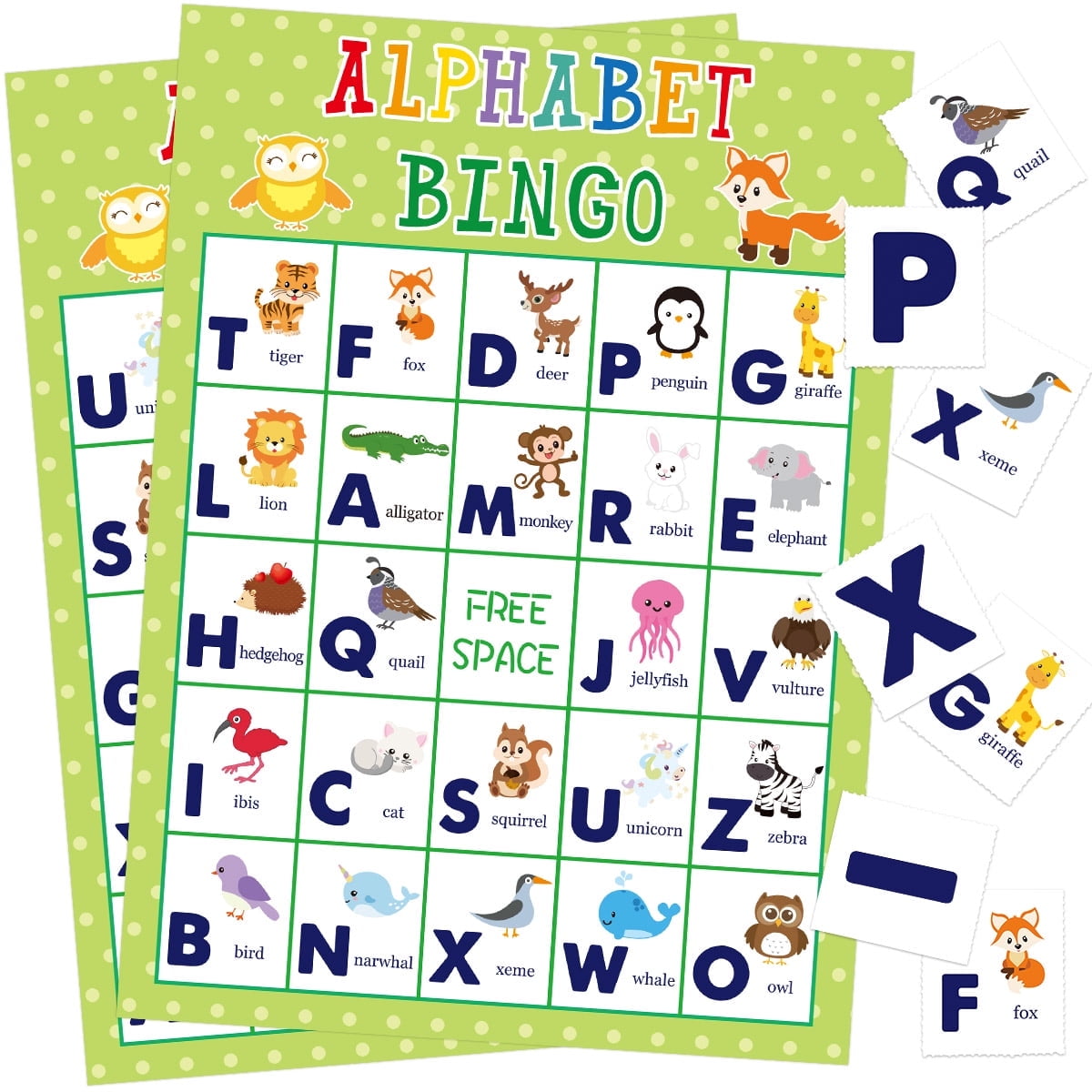 Preschool ABC Animal Bingo Game for Kids, Alphabet Learning Cards for ...