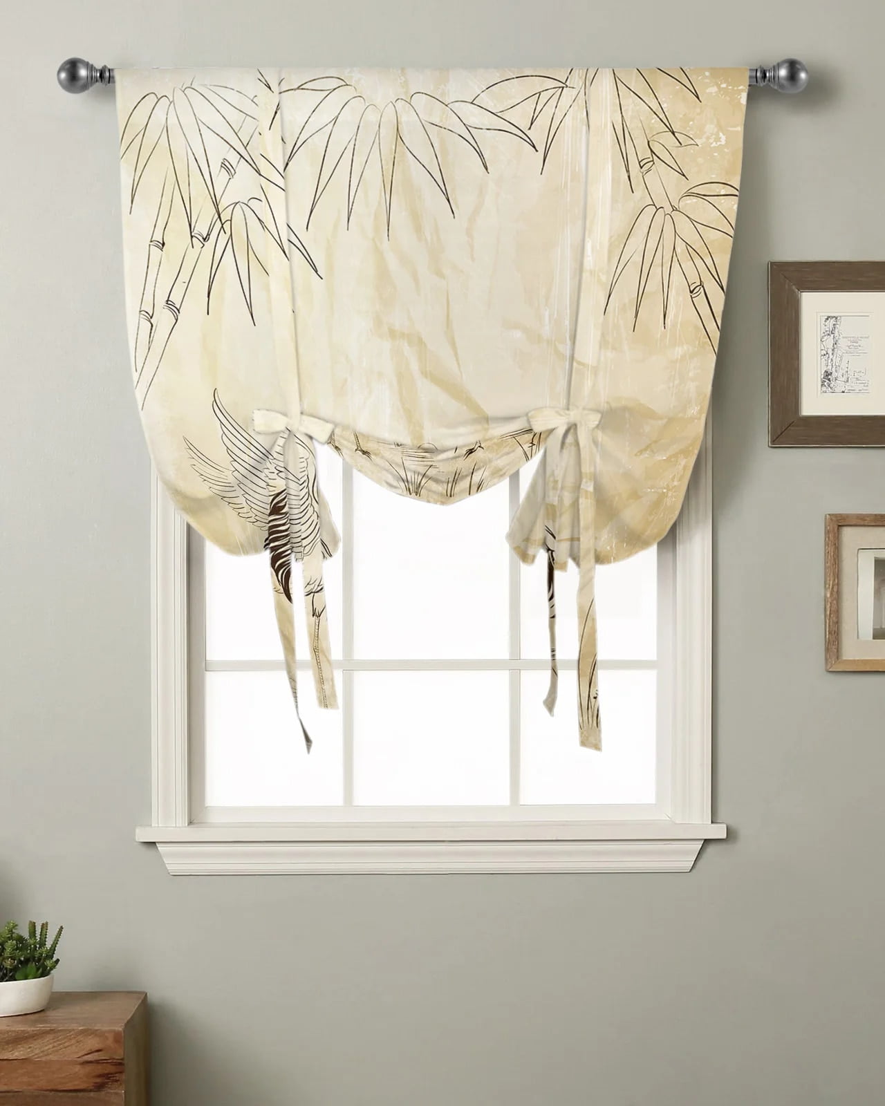 Animal Bird Bamboo Retro Kitchen Short Window Curtain Rod Pocket ...