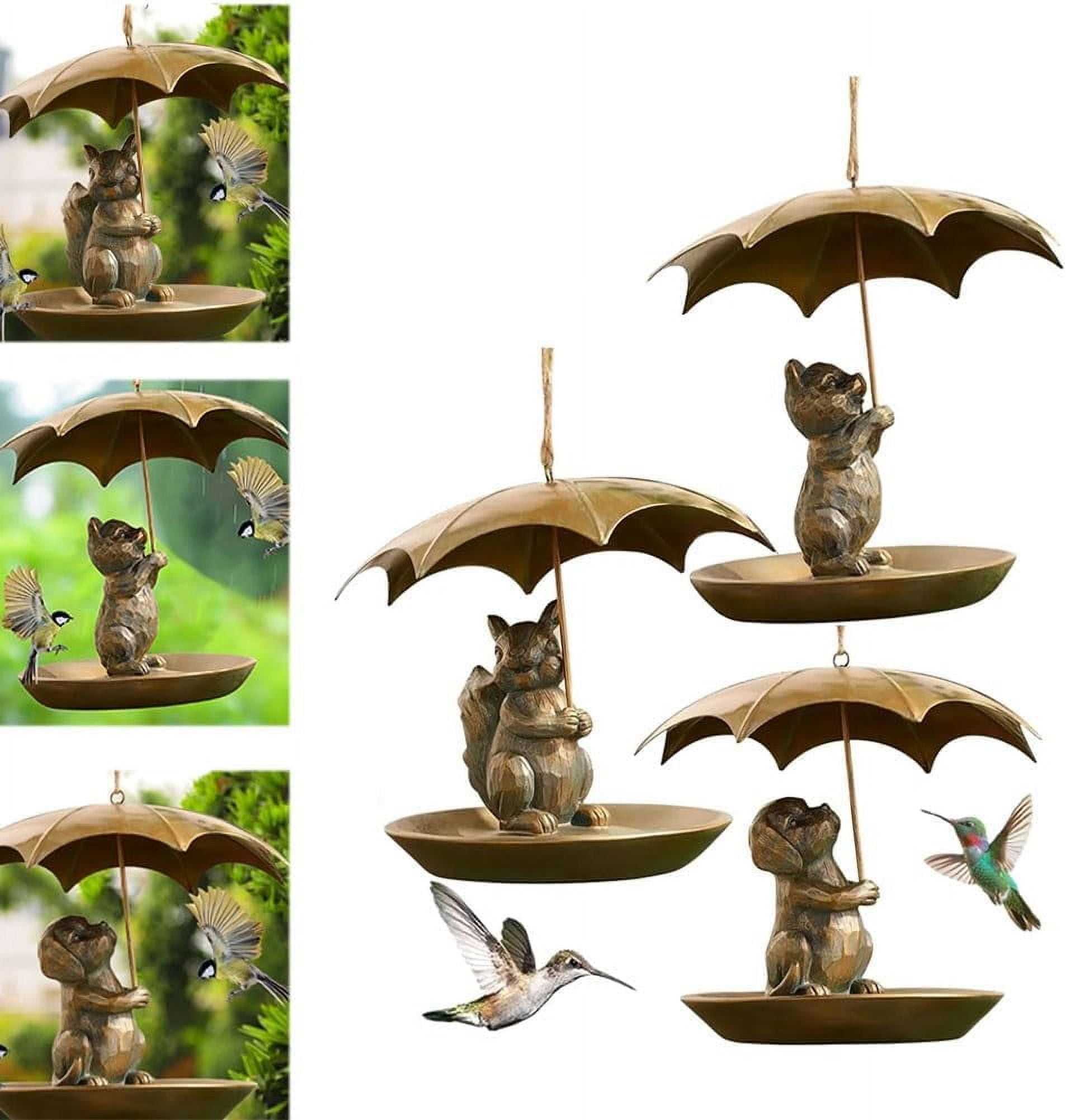 Animal Bird Feeder with Umbrella, Cute Squirrel/Cat/Dog Holding ...