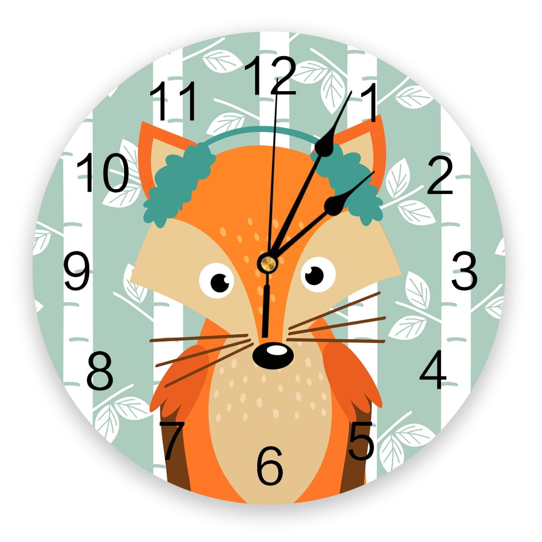 Animal Bird Fox Forest White Wall Clocks Non Ticking for Girl Boy ...