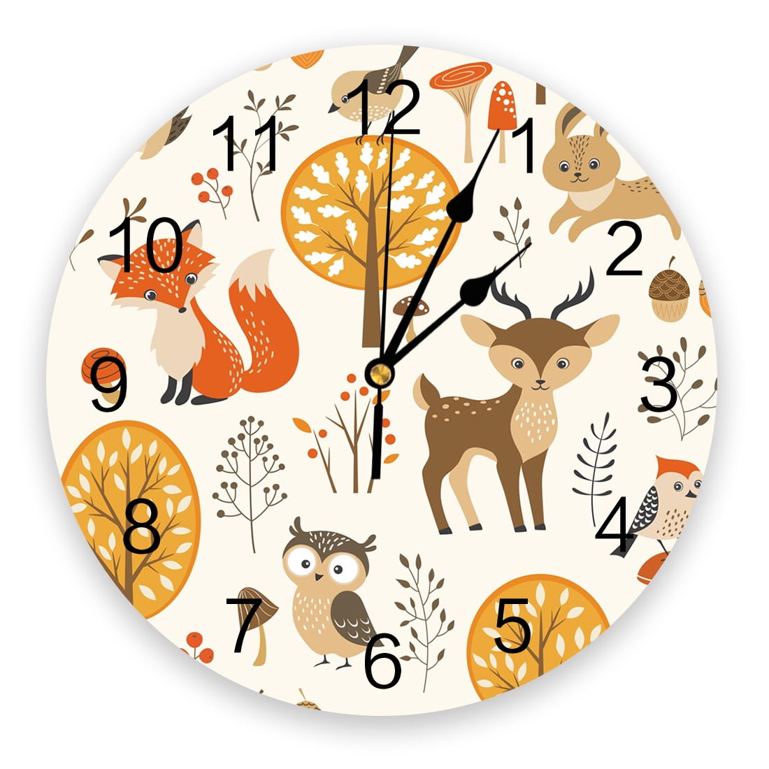 Animal Bird Fox Forest White Wall Clocks Non Ticking for Girl Boy ...
