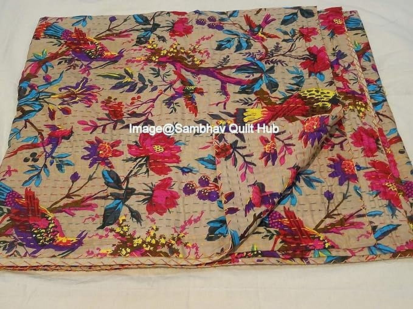 Animal Bird Reversible Bedspread Pattern Gudri Pure Cotton Kantha Style ...