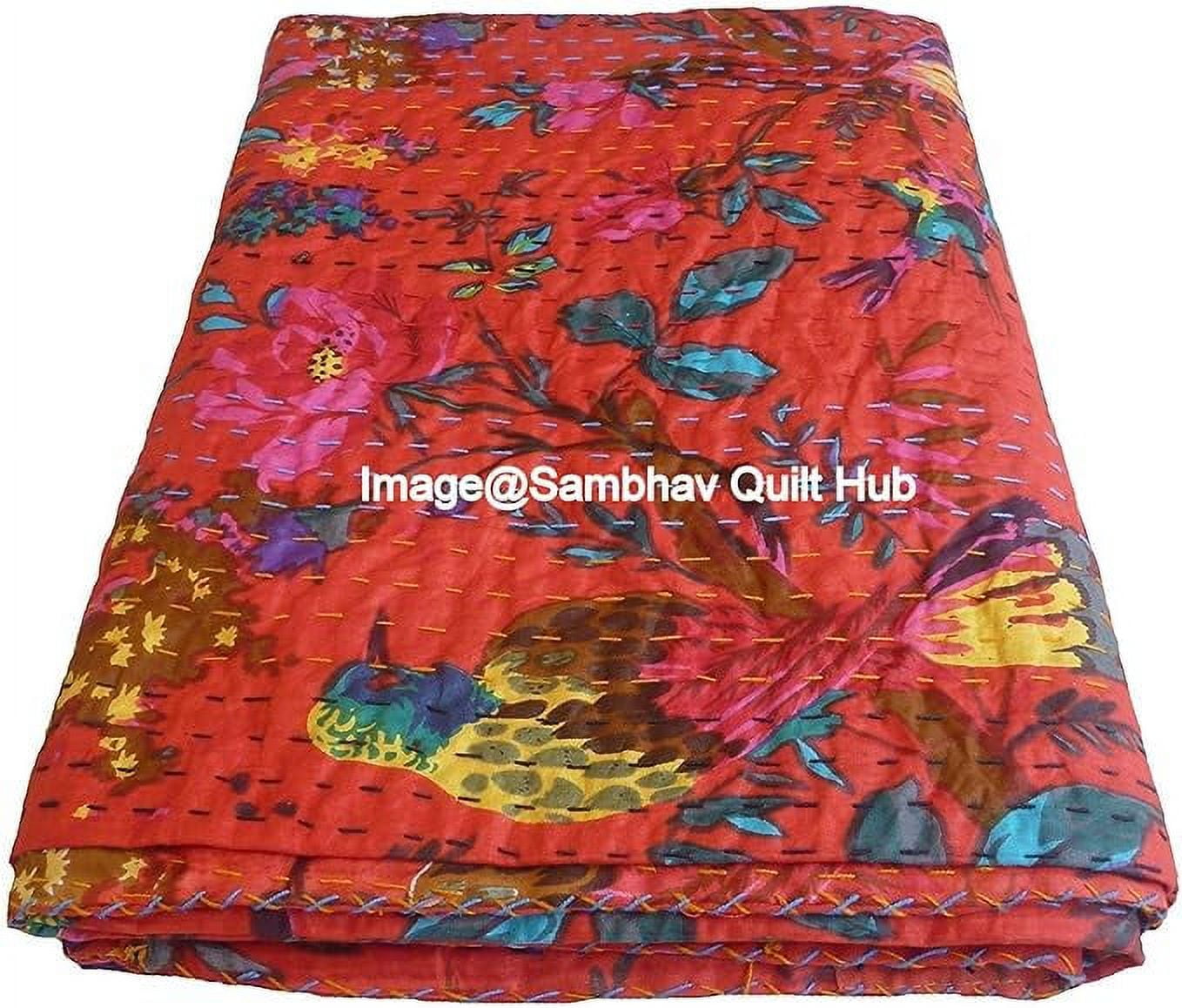 Animal Bird Reversible Bedspread Pattern Gudri Pure Cotton Kantha Style ...