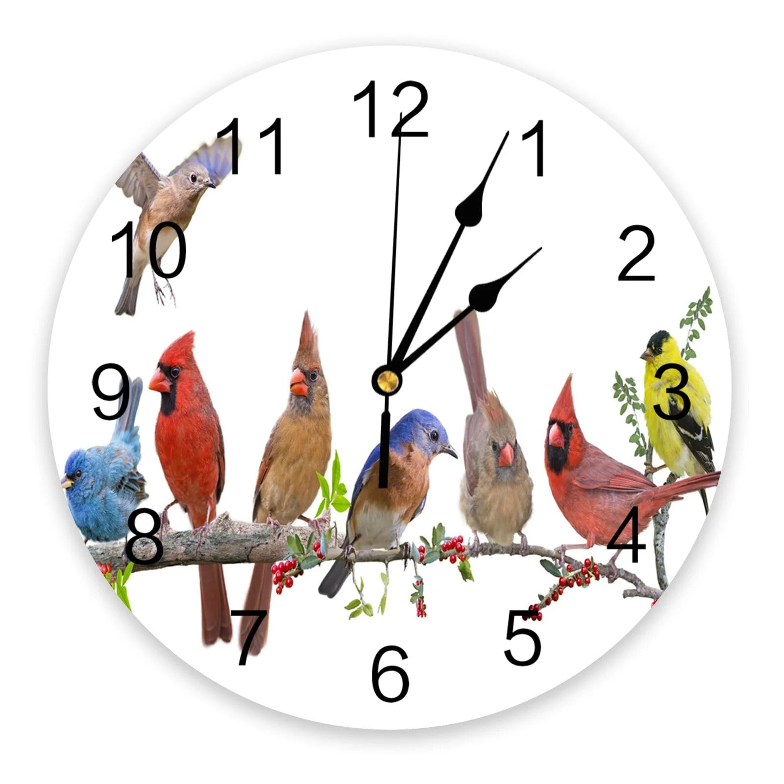 Animal Bird Twig Leaves Wall Clock Home Decor Bedroom Silent Oclock ...
