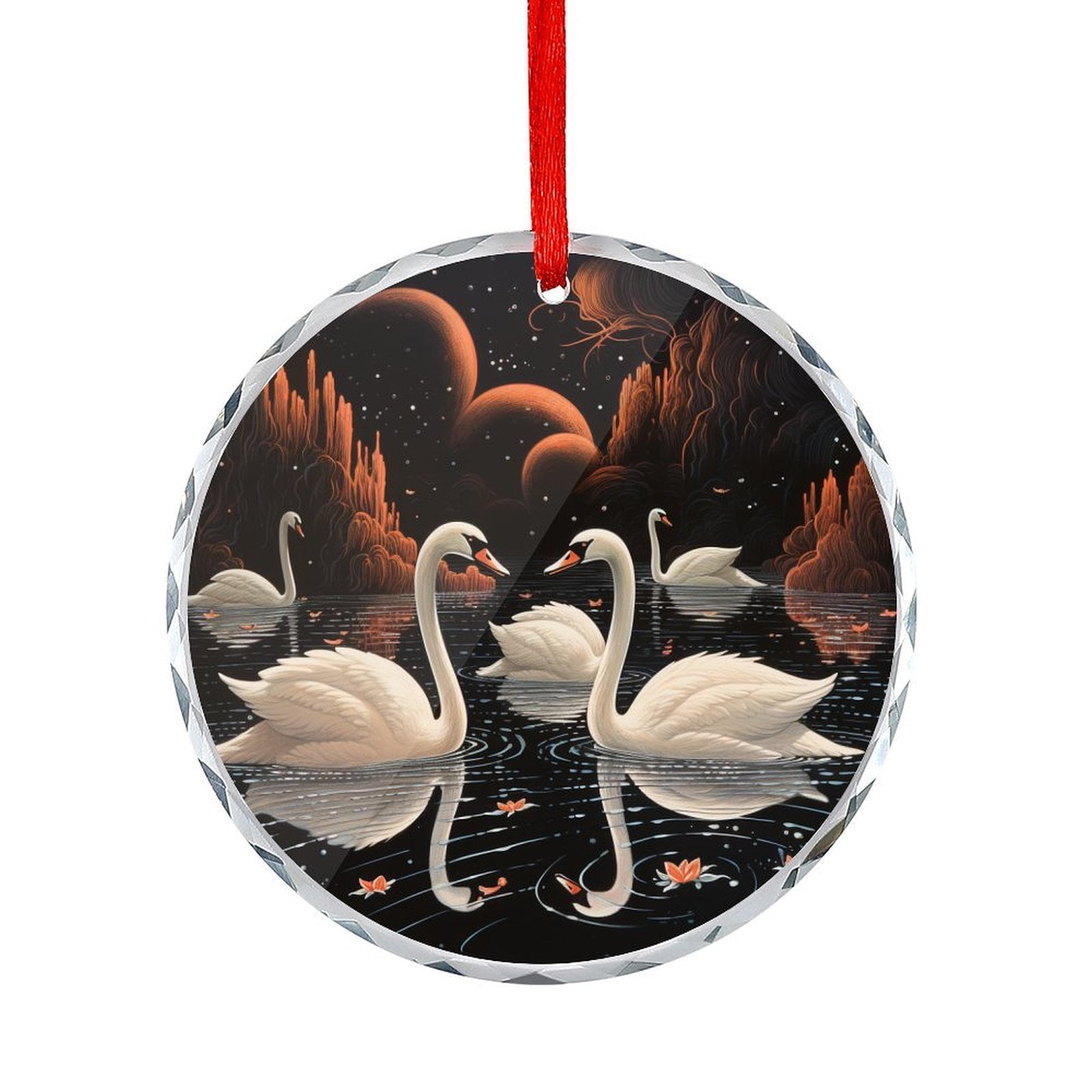 Animal Bird White Swans Swinging in The River Xmas Ornament Beautiful ...