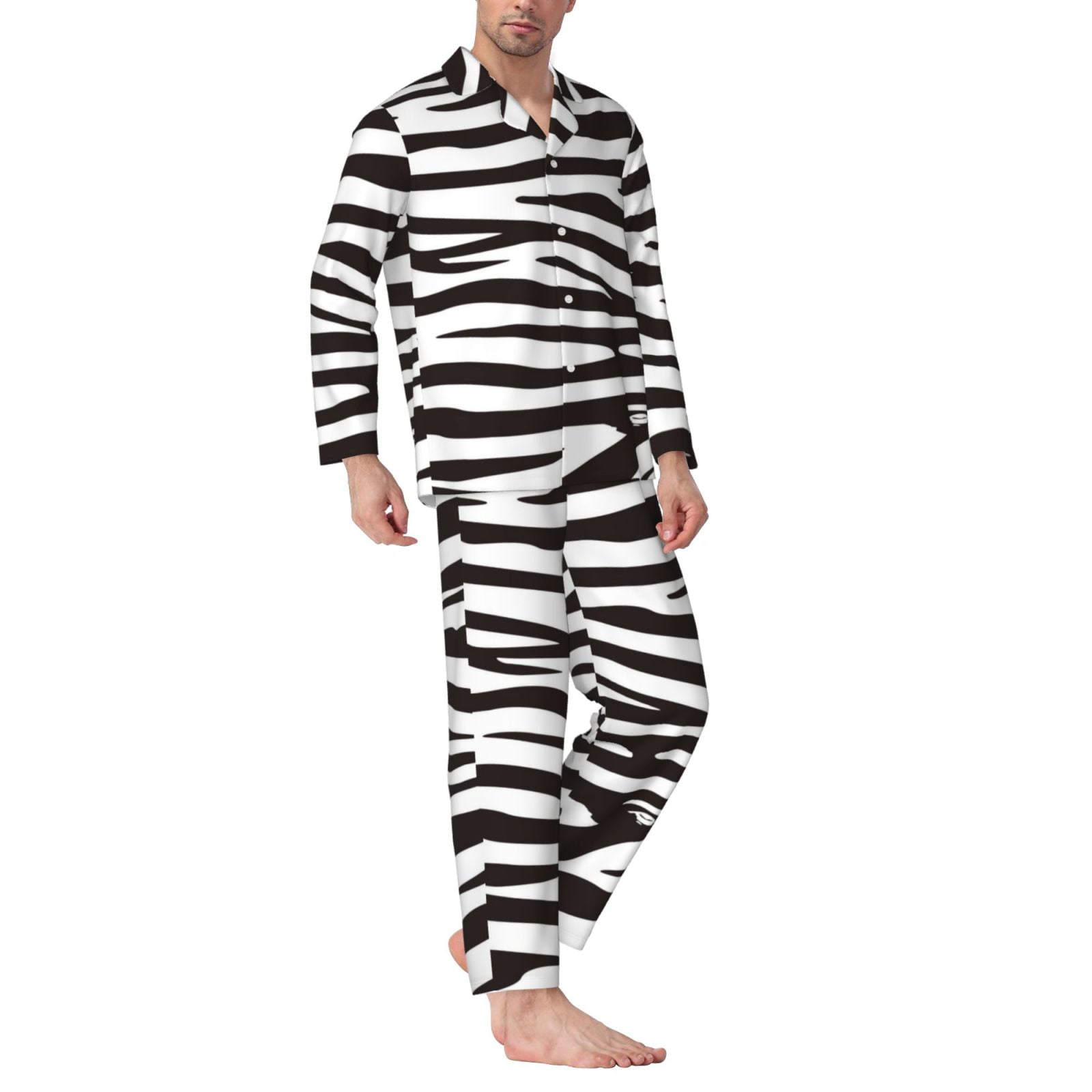 Animal Black And White Zebra Pattern Men'S Pajamas Set Soft Pjs Sets ...