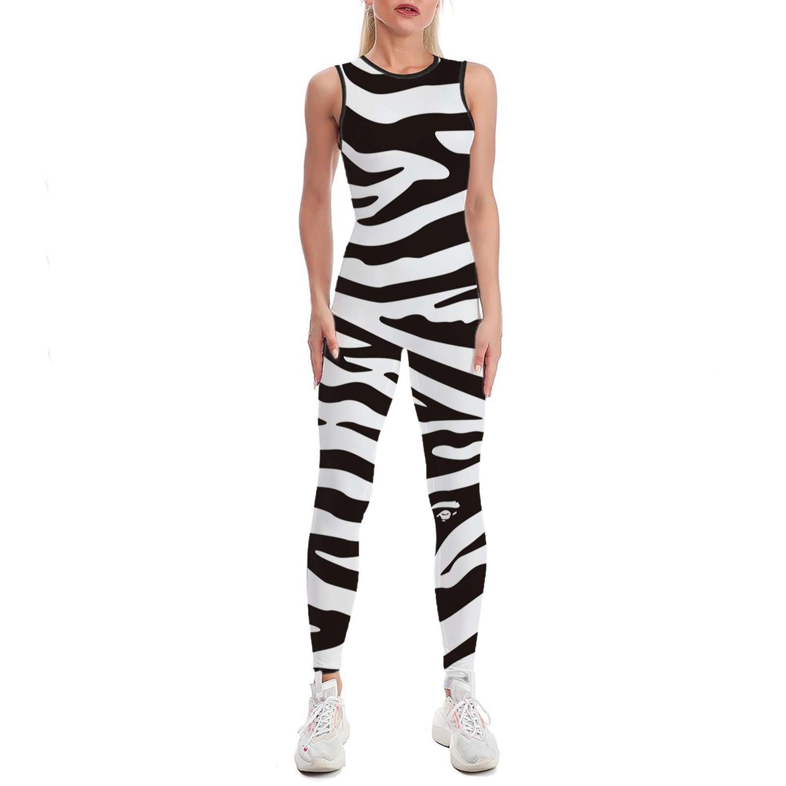 Animal Black And White Zebra Pattern Women's One Piece Yoga Jumpsuits ...