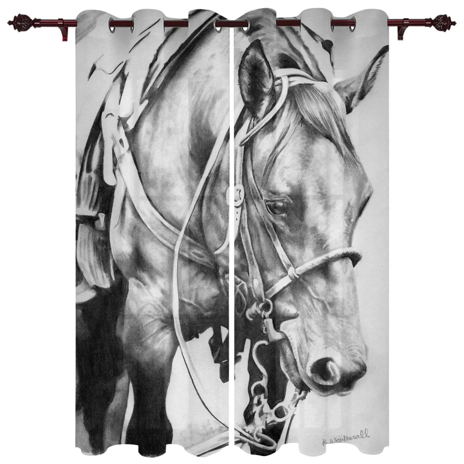Animal Black Horse Clouds Window Curtains Home Decor Bedroom Curtains ...