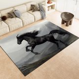 Animal Black Horse Mountains Print Rugs Gray Stain & Water Resistant ...