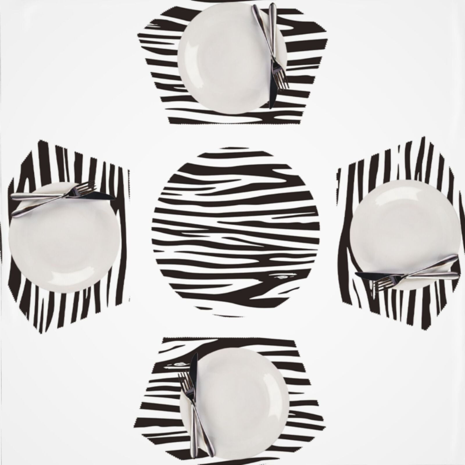 Animal Black And White Zebra Pattern Round Table Placemats Set Of 5 ...