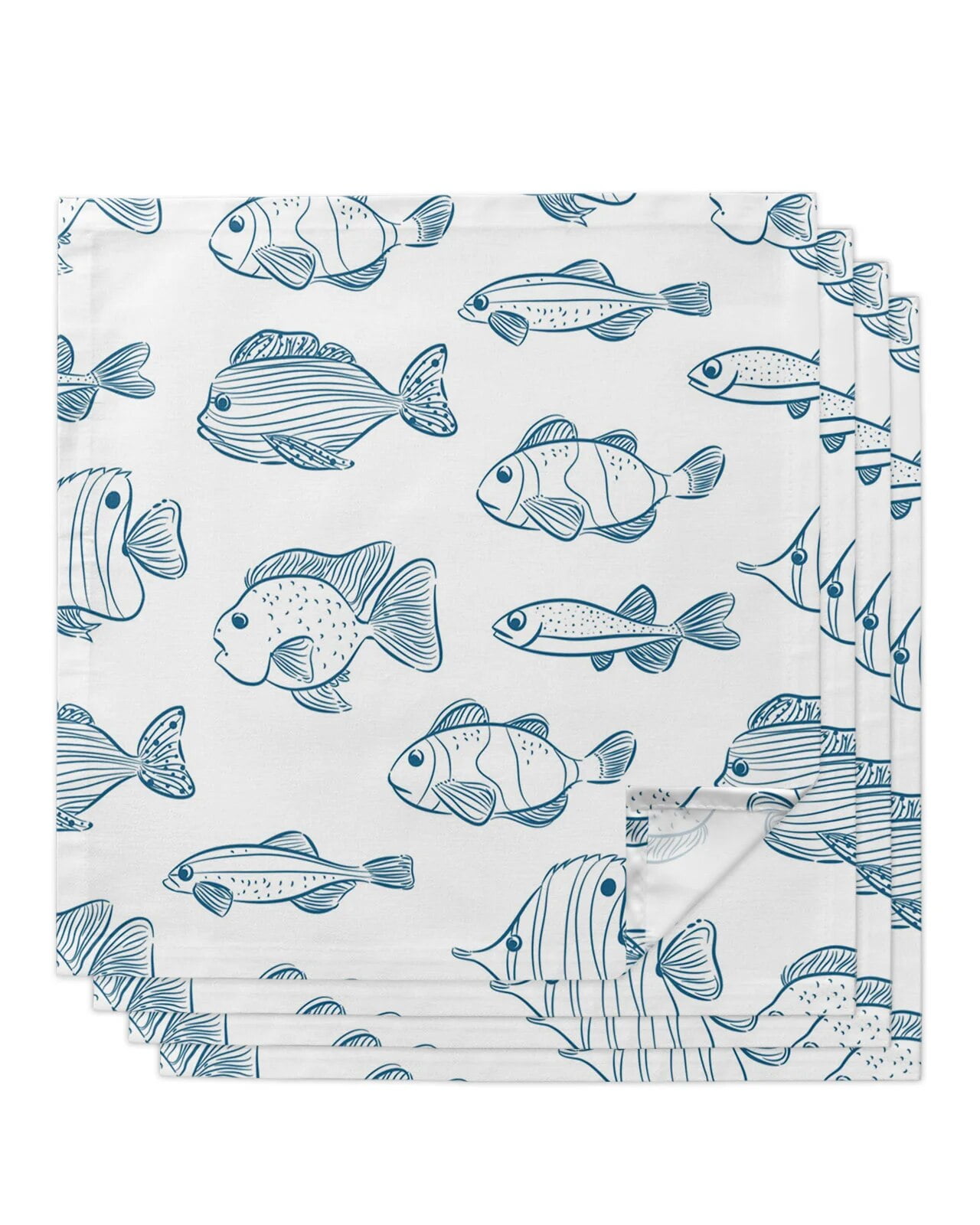 Animal Blue Fish Table Napkin Set Kitchen Tea Towels Wedding Banquet ...