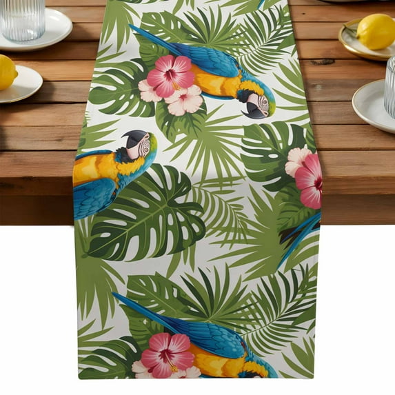 Animal Blue Parrot Table Runner 13x72 Inch Pink Red Flower Green Leaf ...